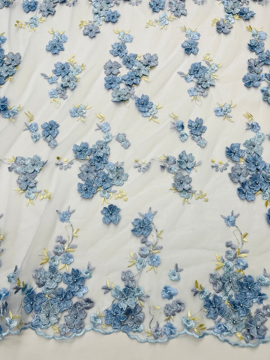 Multi-Color 3D Flower Fabric - Baby Blue - Multi-Tone 3D Flower Lace F