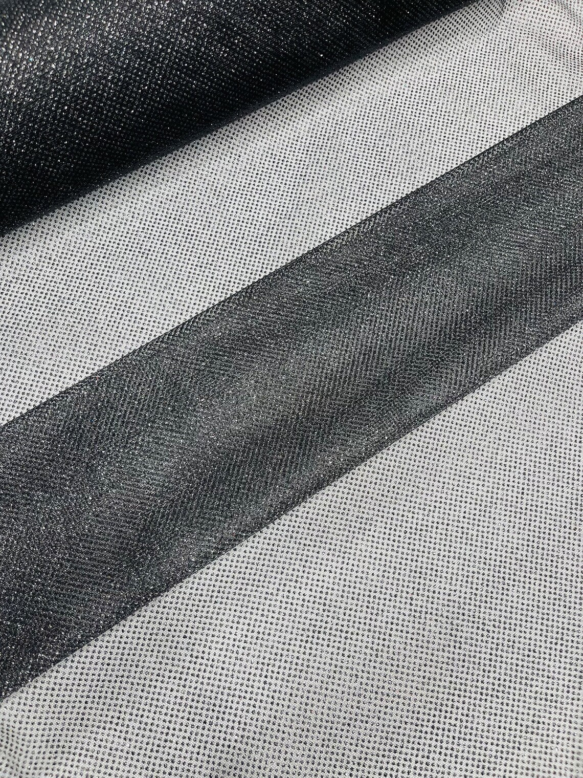 Shimmer Glitter Mesh Fabric - Black - Shiny Glitter Dots Design on Lac