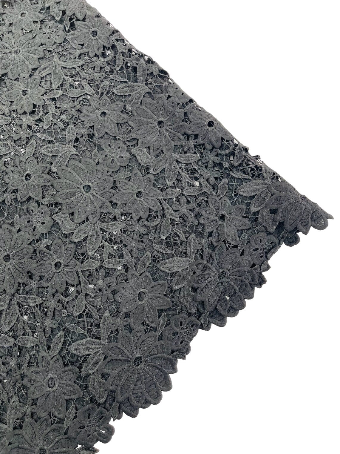 Guipure Lace Design Fabric - Black - Floral Lace Guipure Fabric by Yar