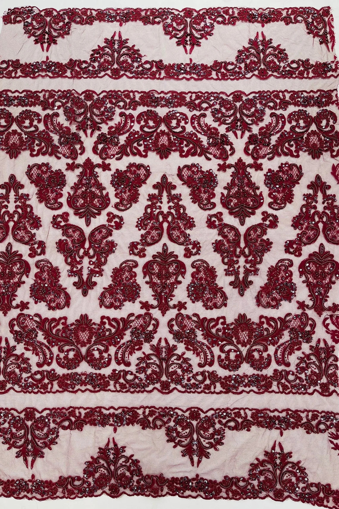 Beaded My Lady Damask Design - Burgundy - Beaded Fancy Damask Embroide