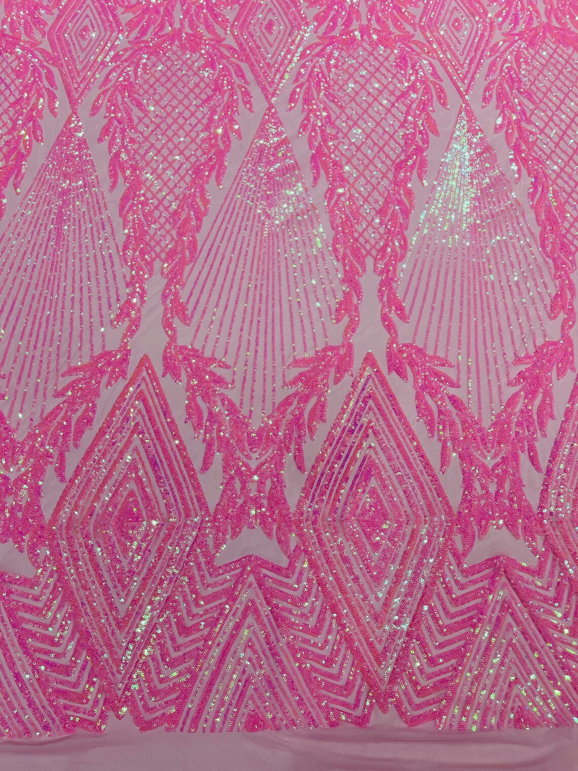 Triangle Sequin Fabric - Candy Pink - Geometric Designs Spandex Mesh B