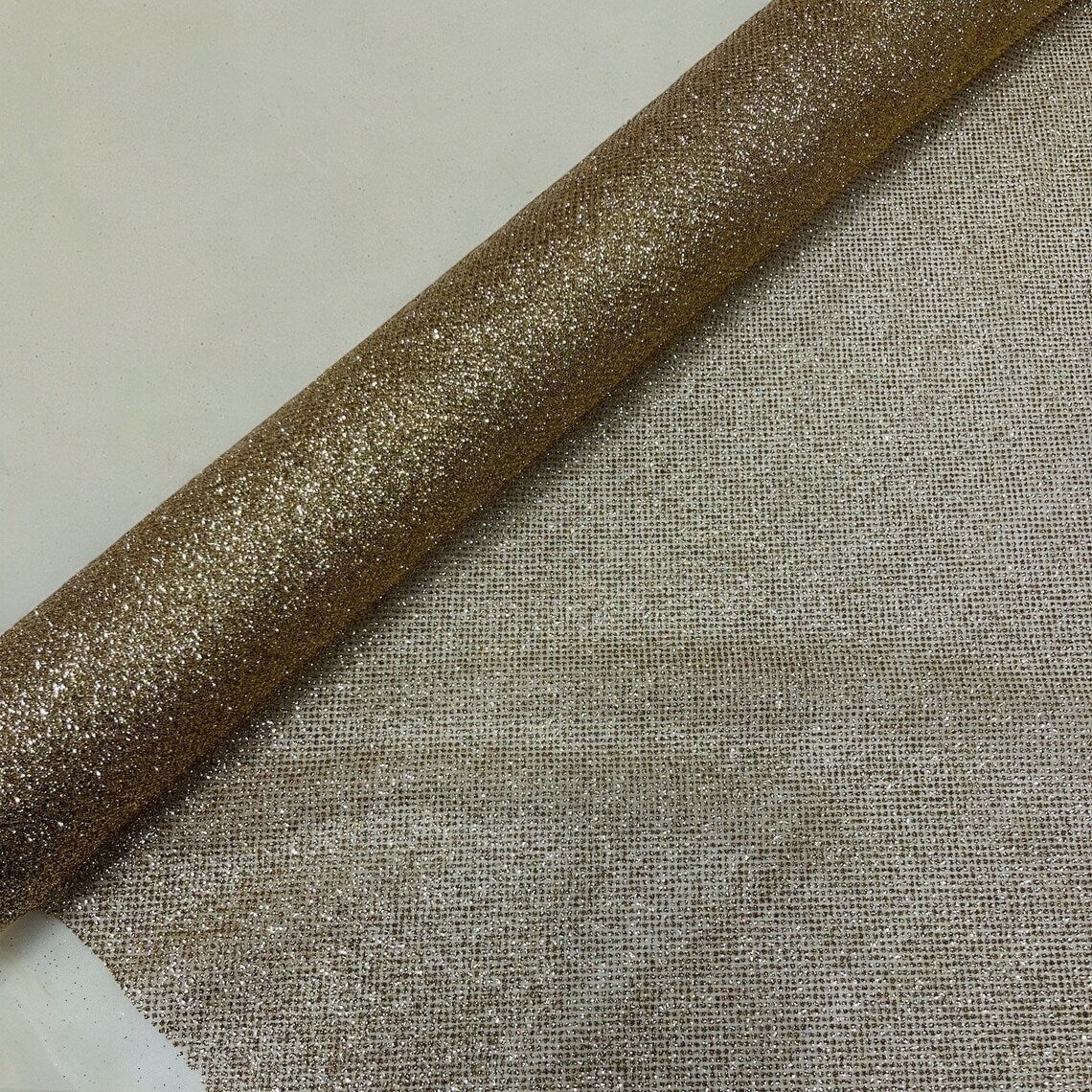 Shimmer Glitter Mesh Fabric - Champagne - Shiny Glitter Dots Design on