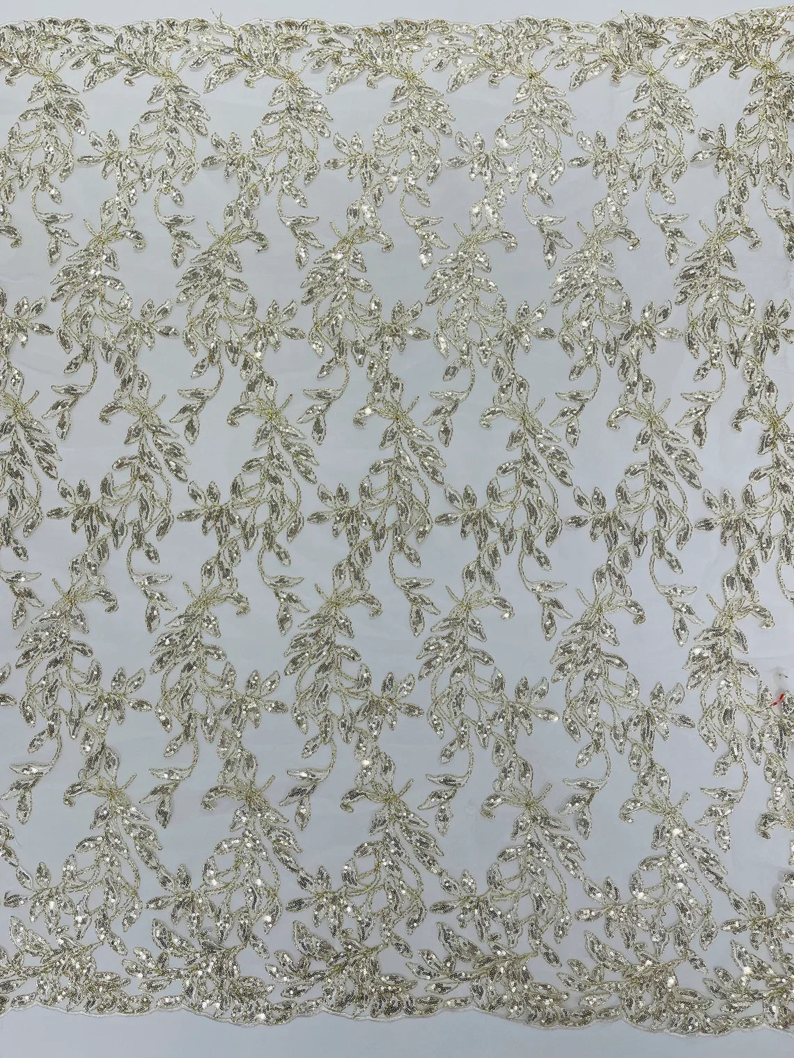 Metallic Thread Leaf Design - Gold / Off-White - Embroidered Leaf With