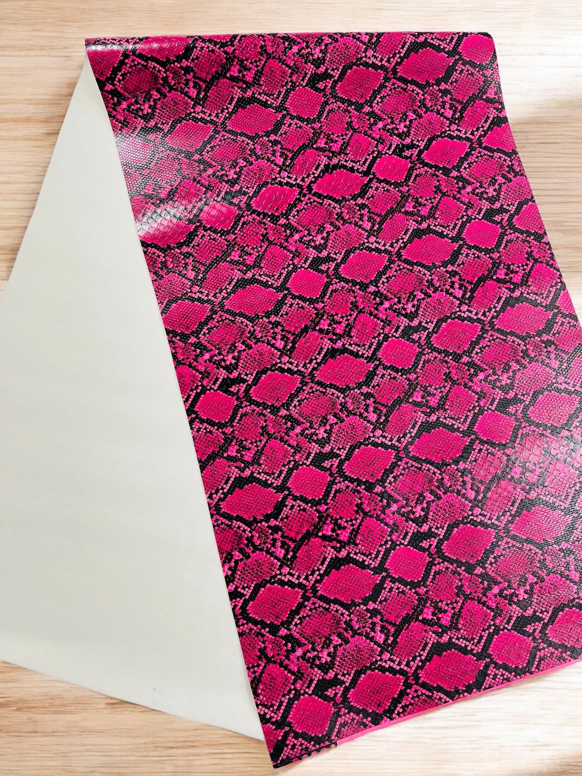 Snake Python Faux Leather Vinyl - Hot Pink - 3D Snake Print Design Emb