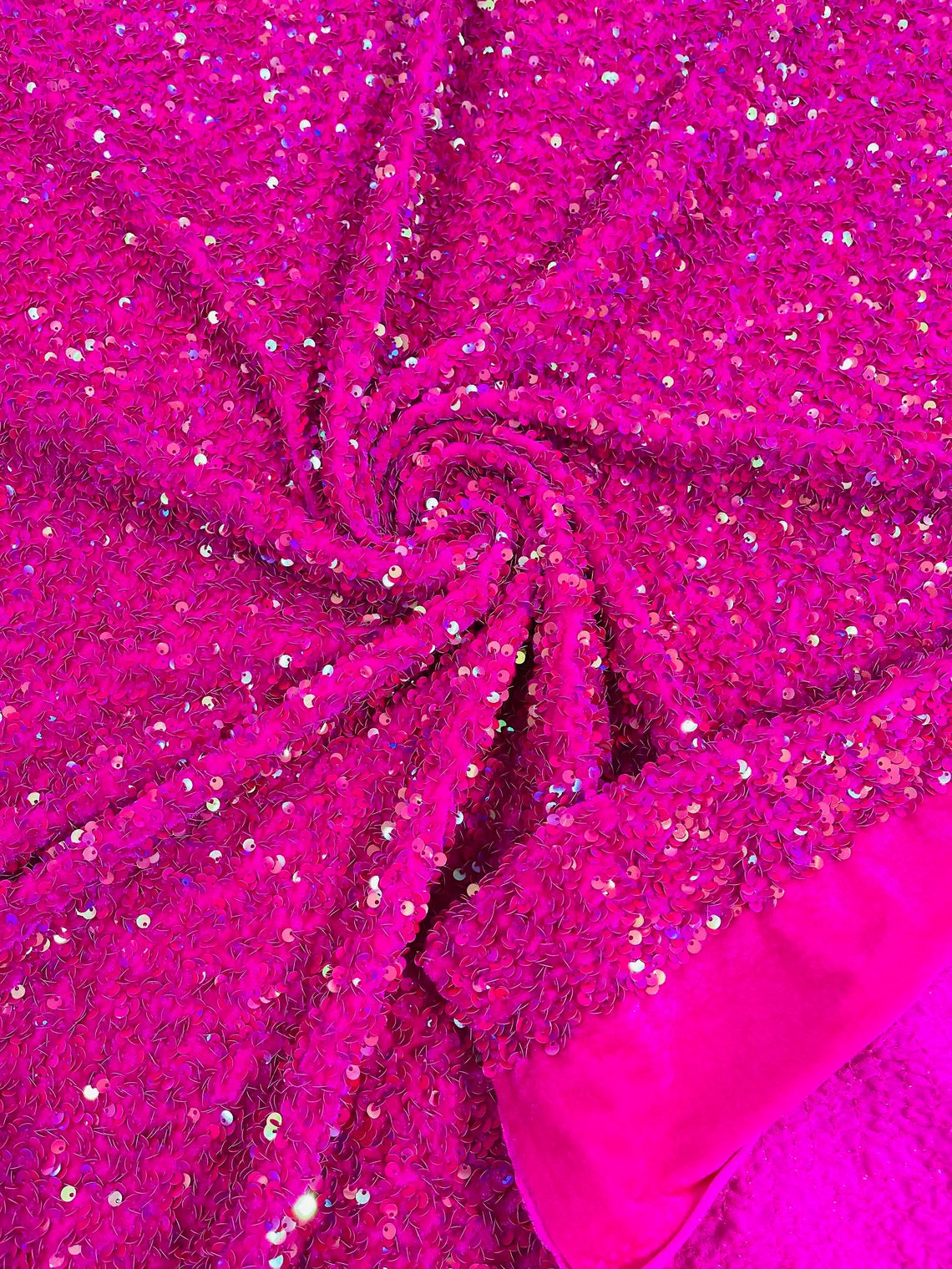 Stretch Velvet Sequins Fabric - Hot Pink Iridescent #2 - Velvet Sequin