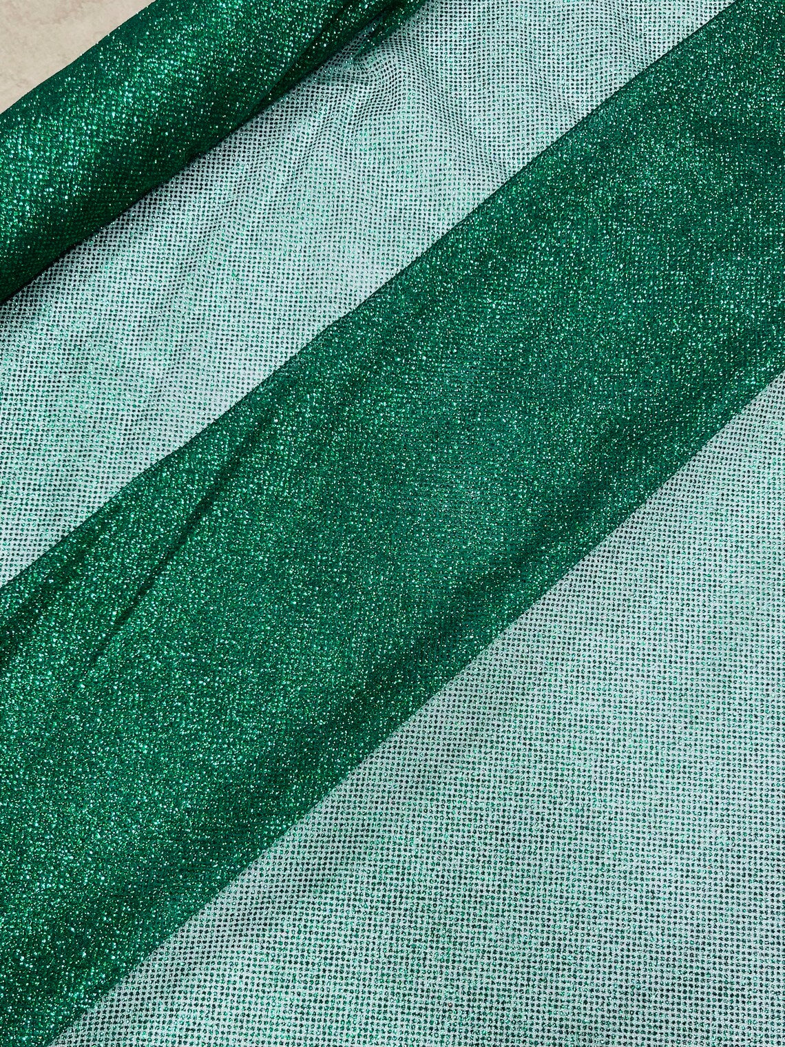 Shimmer Glitter Mesh Fabric - Hunter Green - Shiny Glitter Dots Design