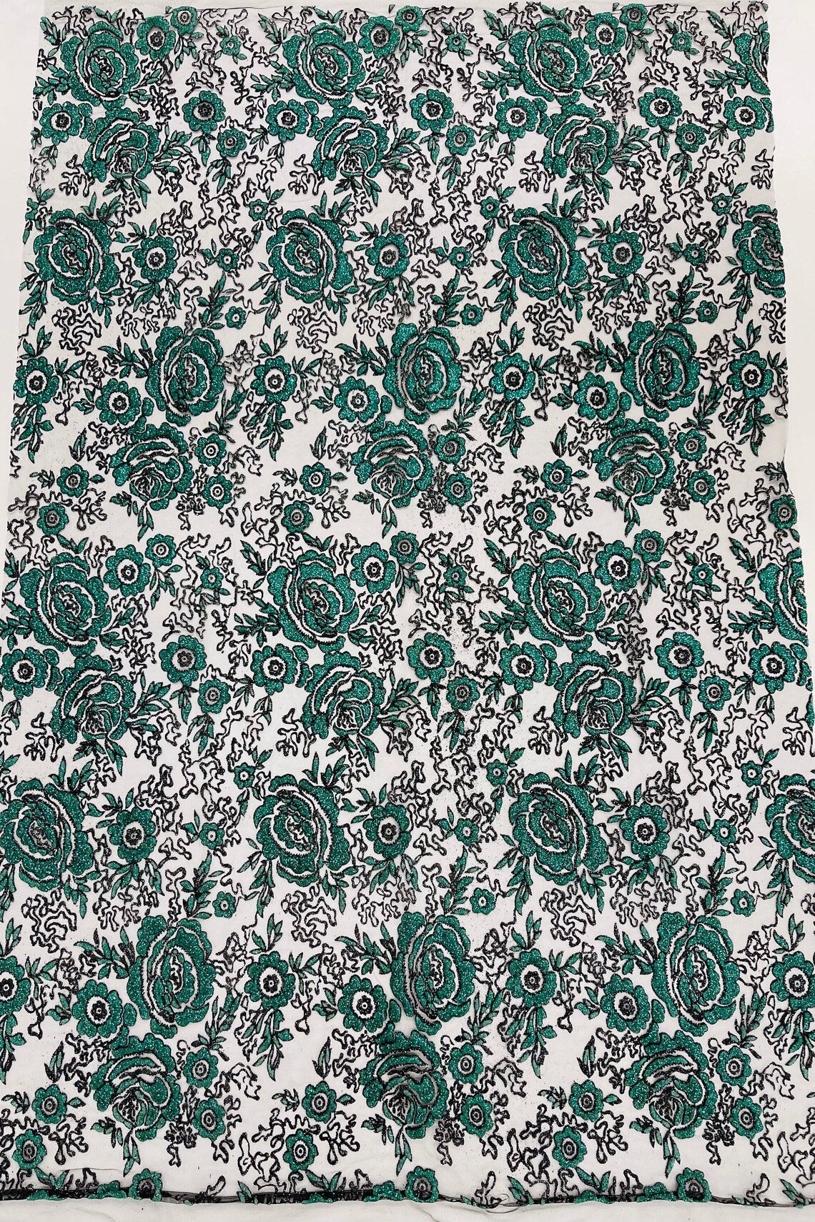 3D Rose Chunky Glitter Fabric - Hunter Green - Rose Floral Design Glit