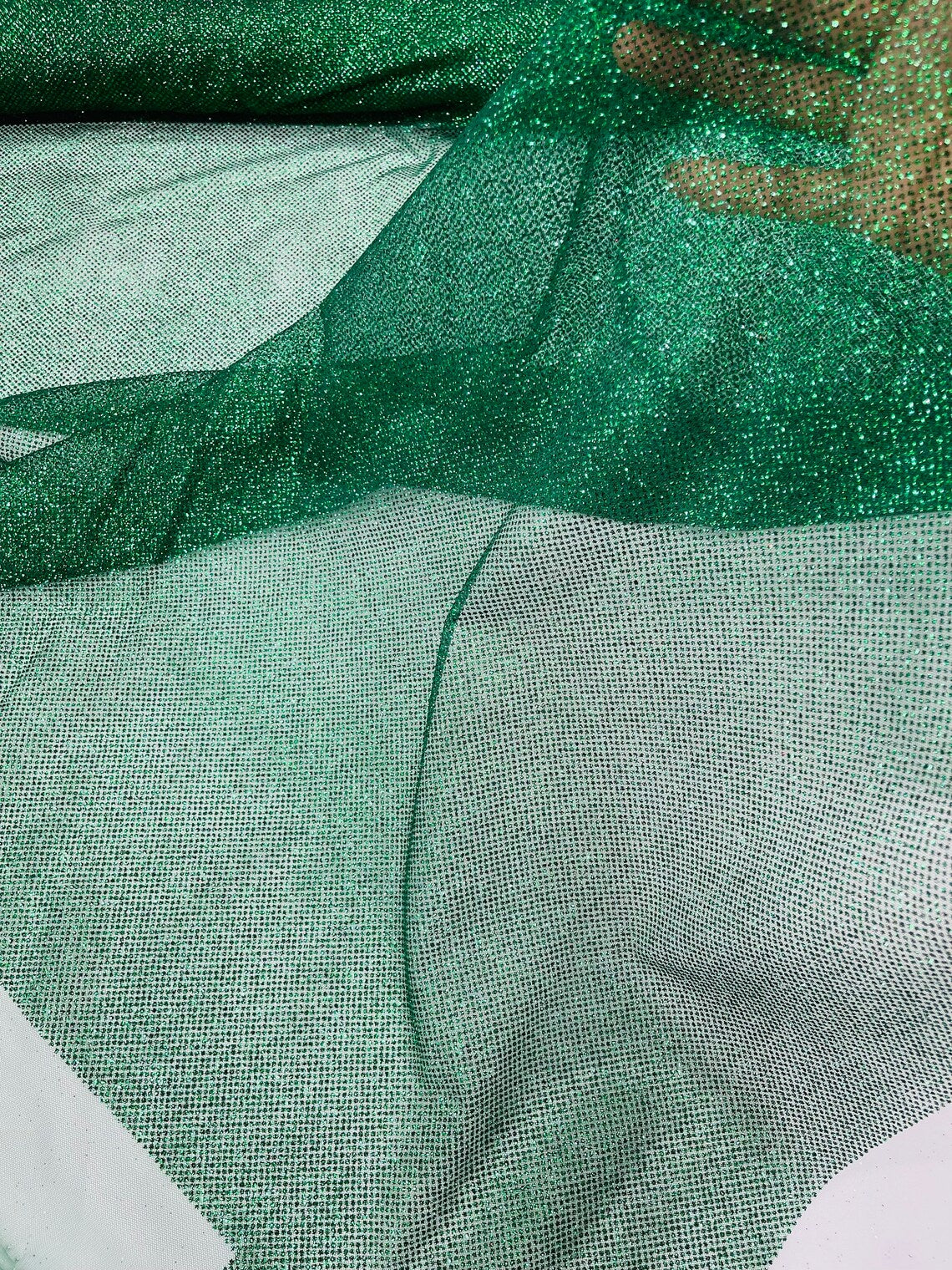 Shimmer Glitter Mesh Fabric - Hunter Green - Shiny Glitter Dots Design