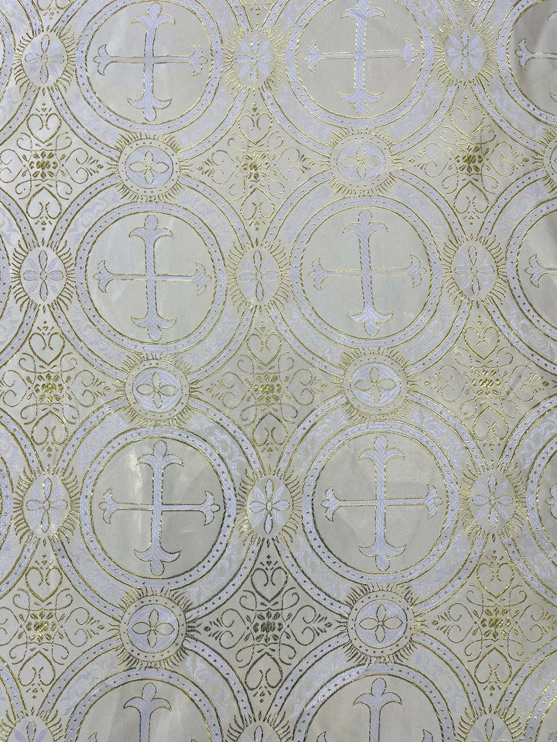 Brocade Cross Fabric - Ivory / Gold - Church Vestment Religious Jacqua