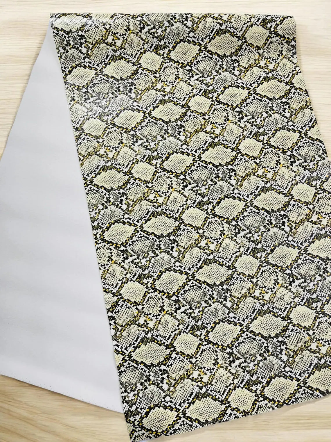 Snake Python Faux Leather Vinyl - Ivory - 3D Snake Print Design Emboss