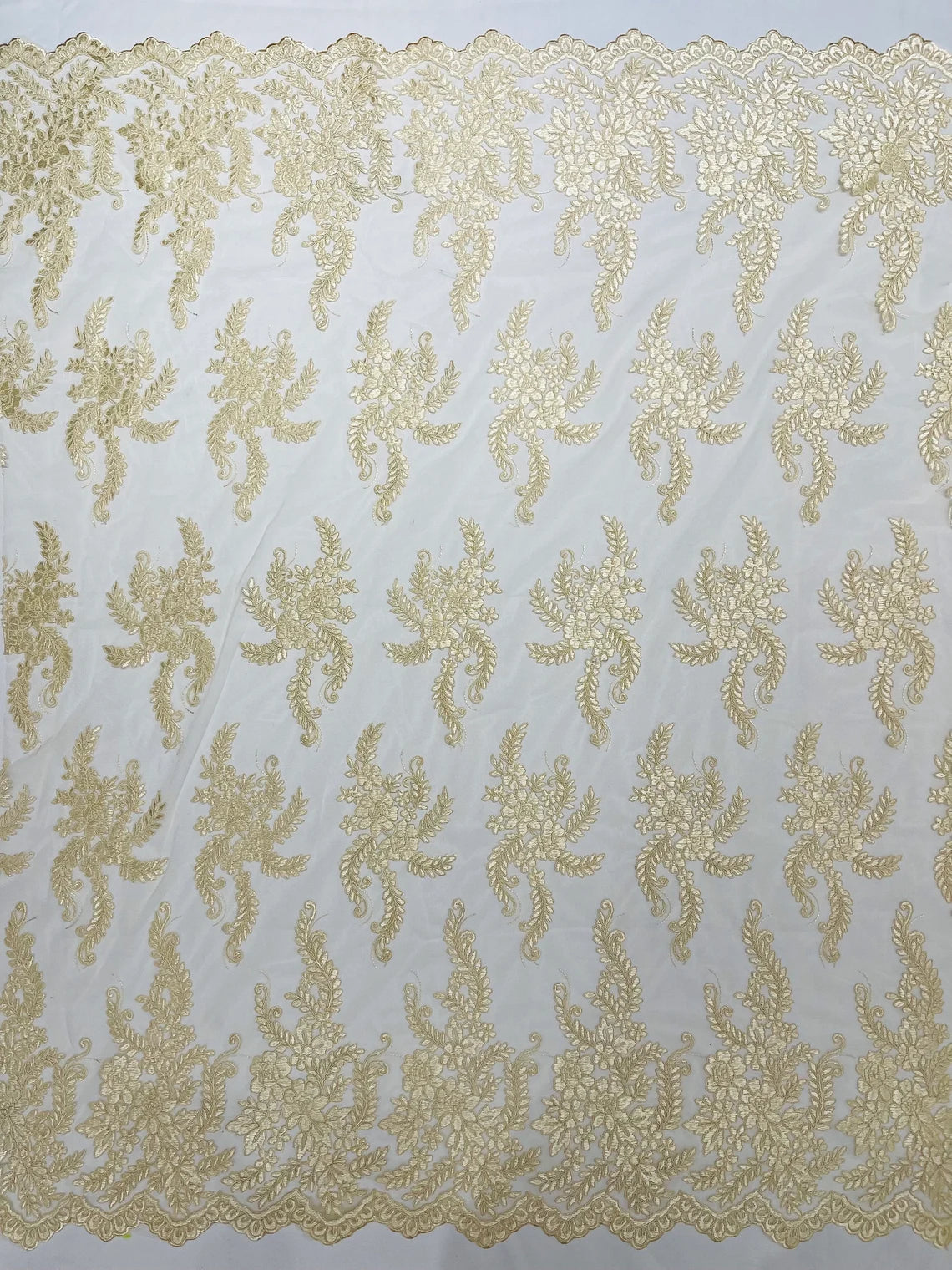 Long Leaf Designs Lace Fabric - Light Champagne - Embroidered Braid Le