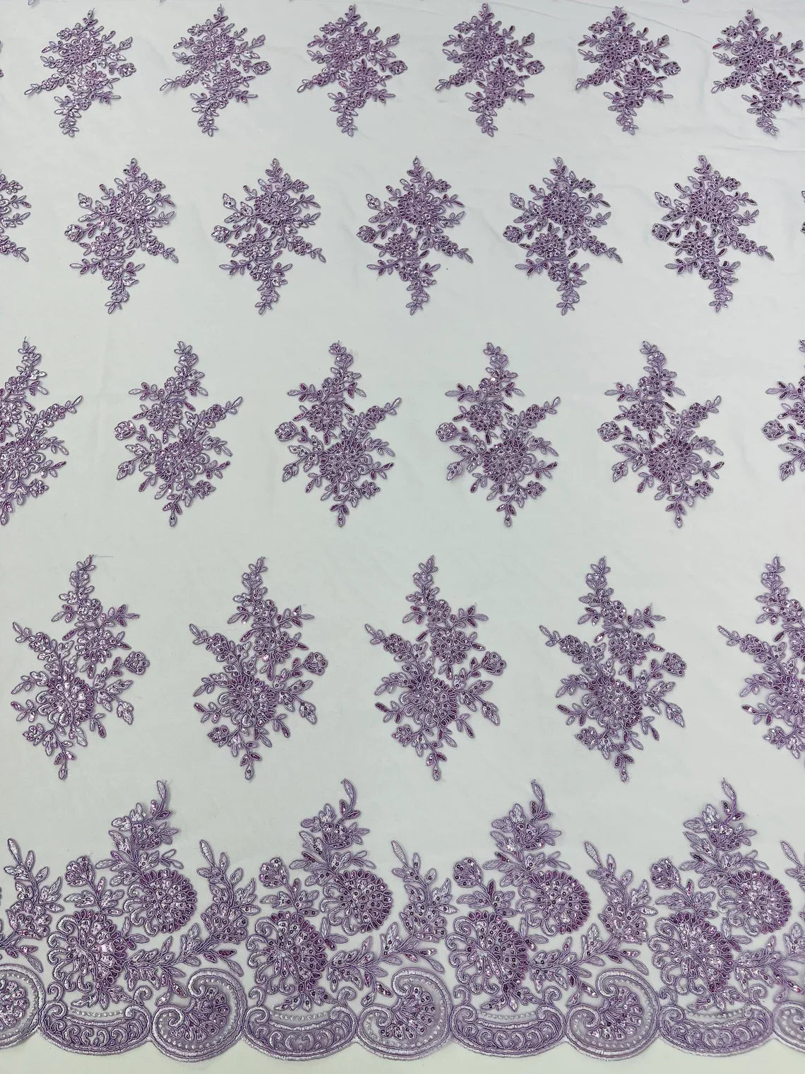 Floral Lace Flower Fabric - Lilac - Floral Embroidered Fabric with Seq