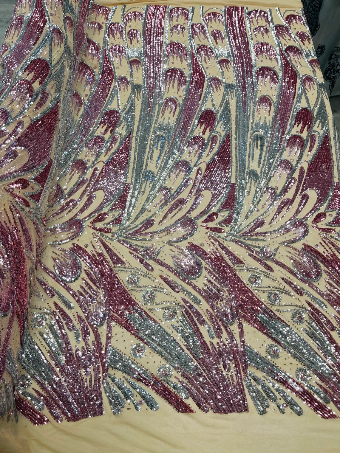 Multi-Color Sequins Design - Magenta Iridescent - 4 Way Stretch Sequin