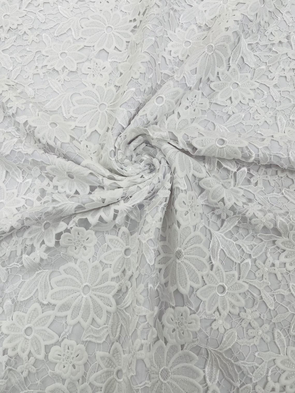 Guipure Lace Design Fabric - Off-White - Solid Floral Lace Fabric by Y