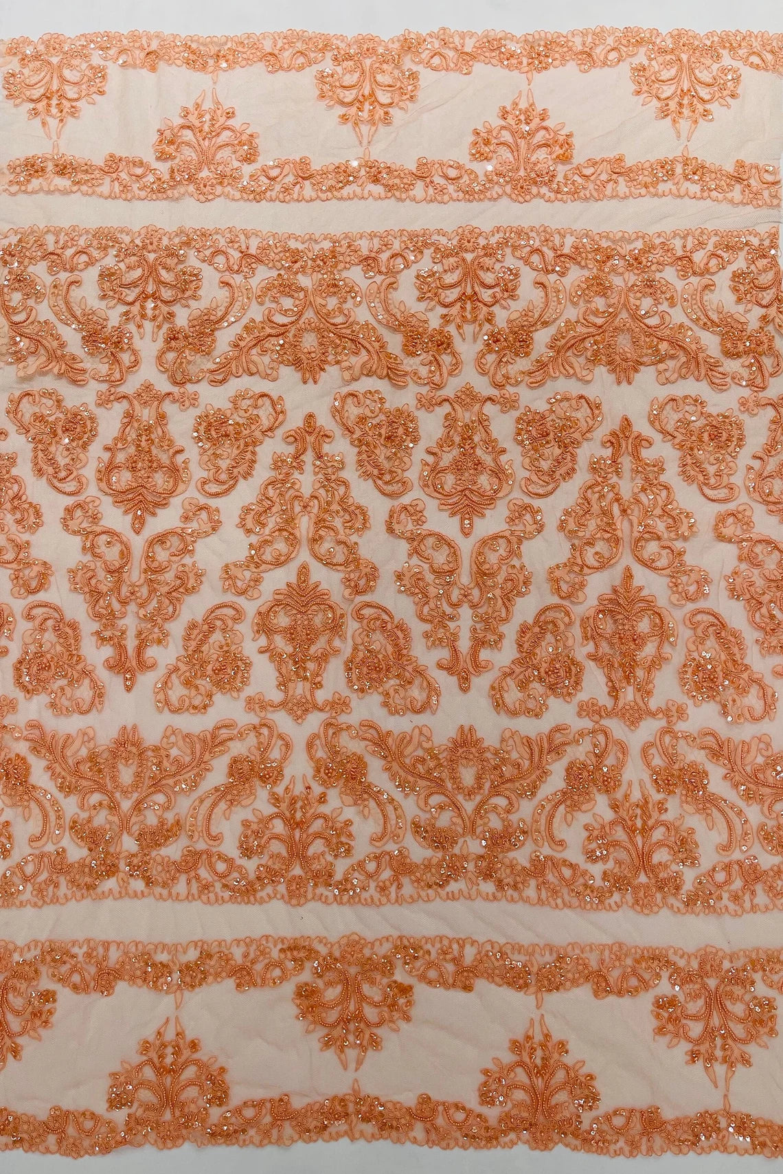 Beaded My Lady Damask Design - Peach - Beaded Fancy Damask Embroidered