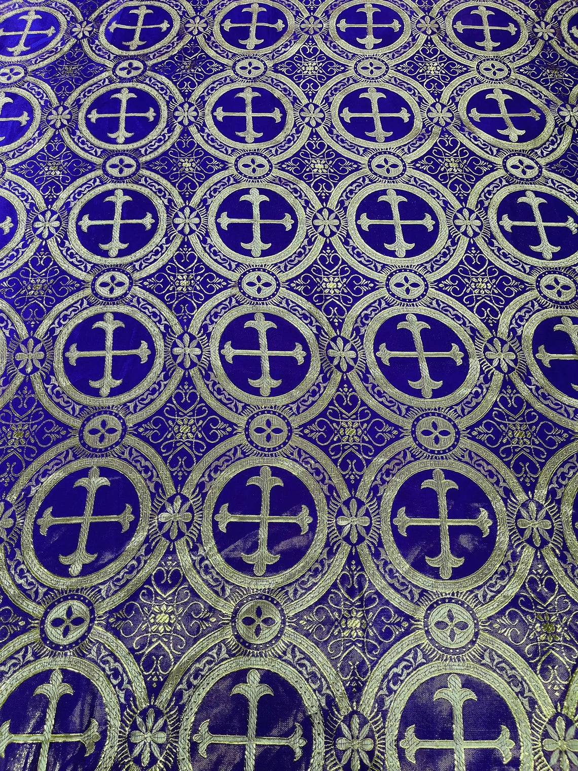 Brocade Cross Fabric - Purple / Gold - Church Vestment Religious Jacqu