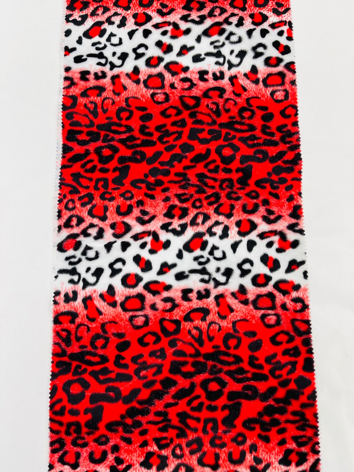 Leopard Velboa Faux Fur Fabric - Red / White - Cheetah Animal Print Ve