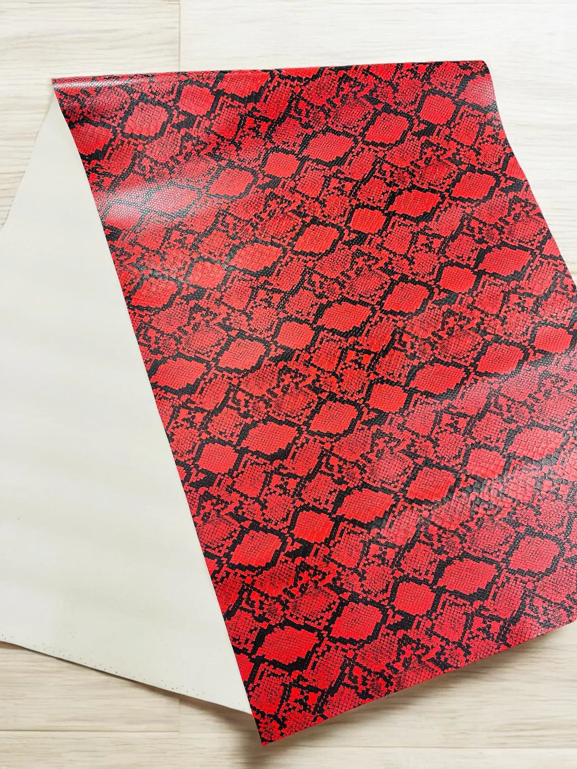 Snake Python Faux Leather Vinyl - Red - 3D Snake Print Design Embossed