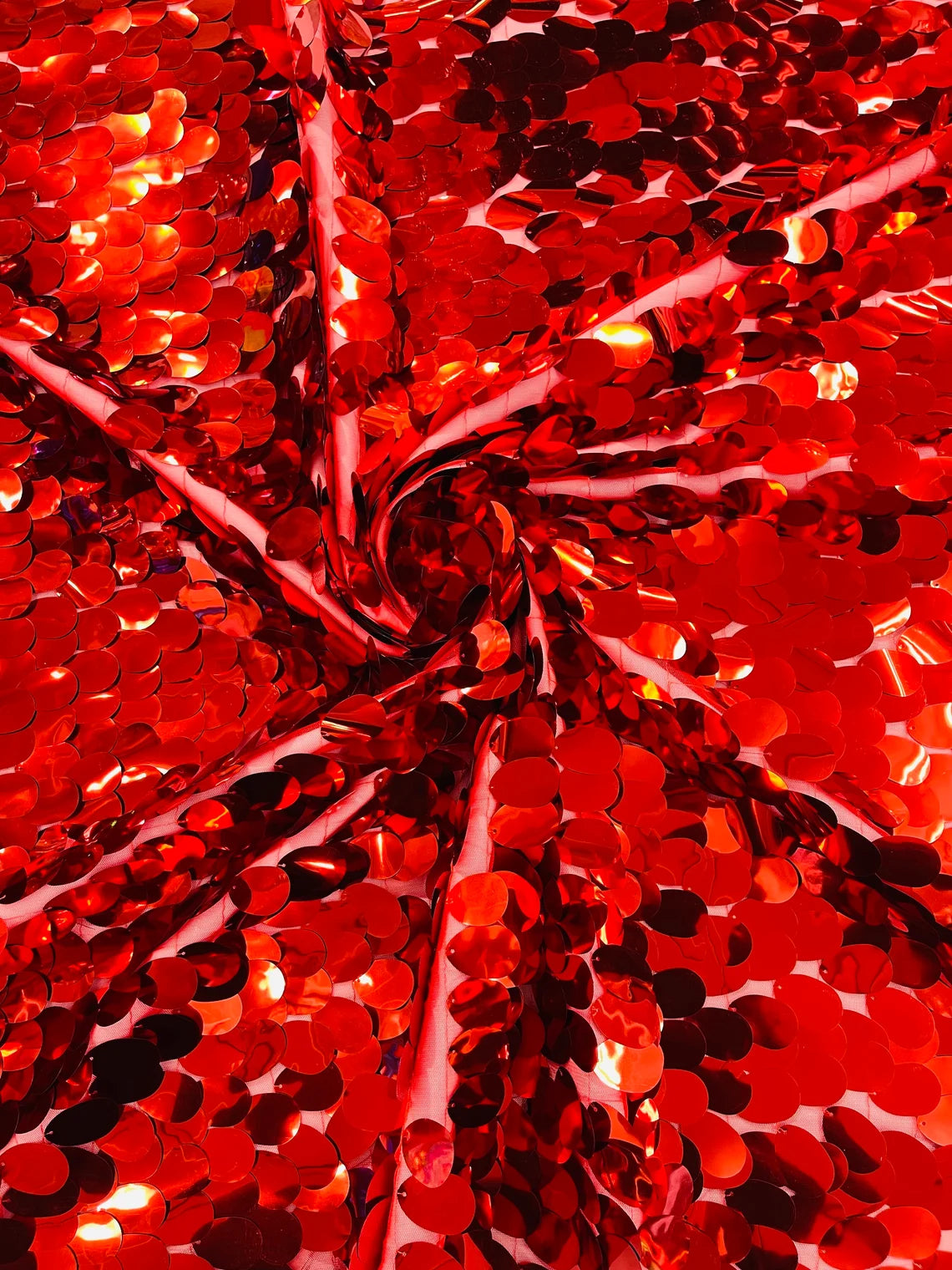 Jumbo Oval Sequins - Red - Paillette Big Oval Sequins Design Fabric By