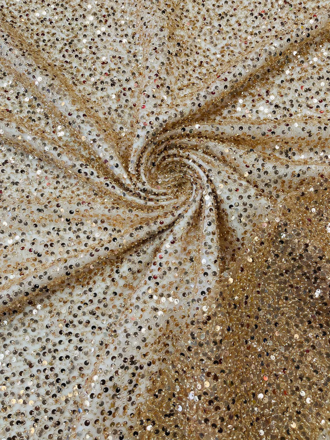 Pearl Sequins Bead Fabric - Rose Gold - Small Beads and Sequins Embroi