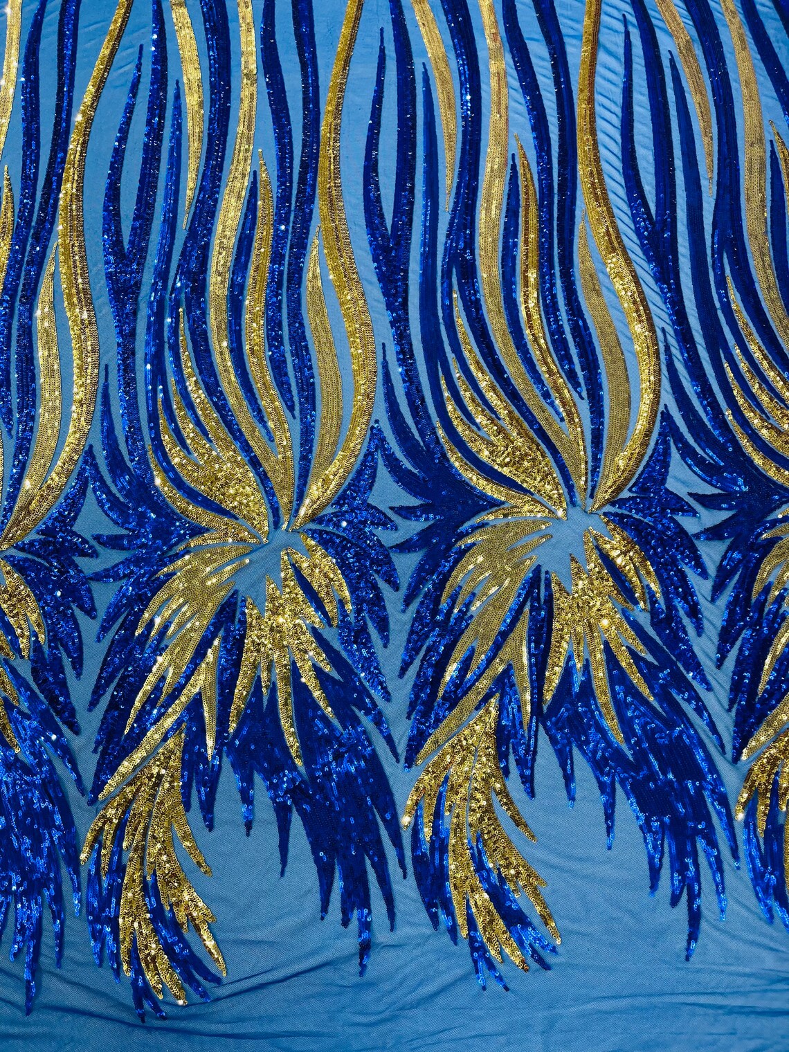 Phoenix Wing Sequins - Royal Blue - 4 Way Stretch Wings Pattern Design