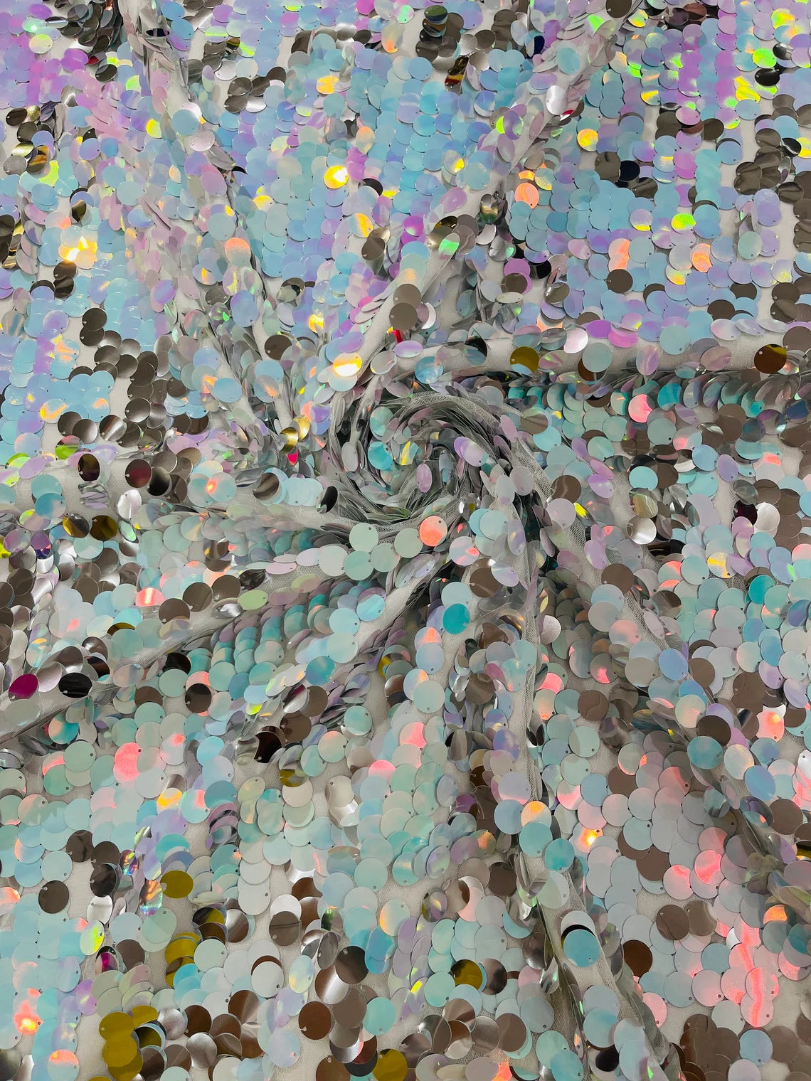 Round Large Sequins - Silver / Aqua Iridescent - Paillette Large Round