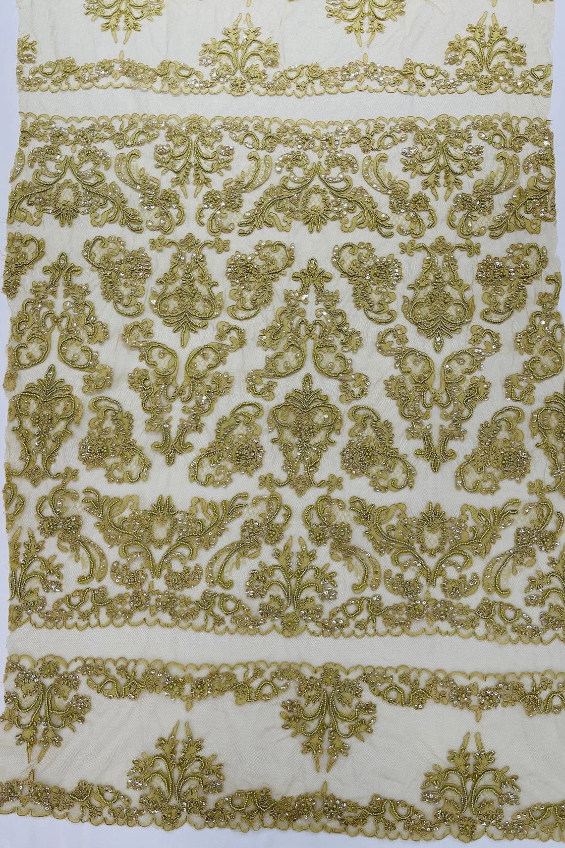 Beaded My Lady Damask Design - Taupe - Beaded Fancy Damask Embroidered
