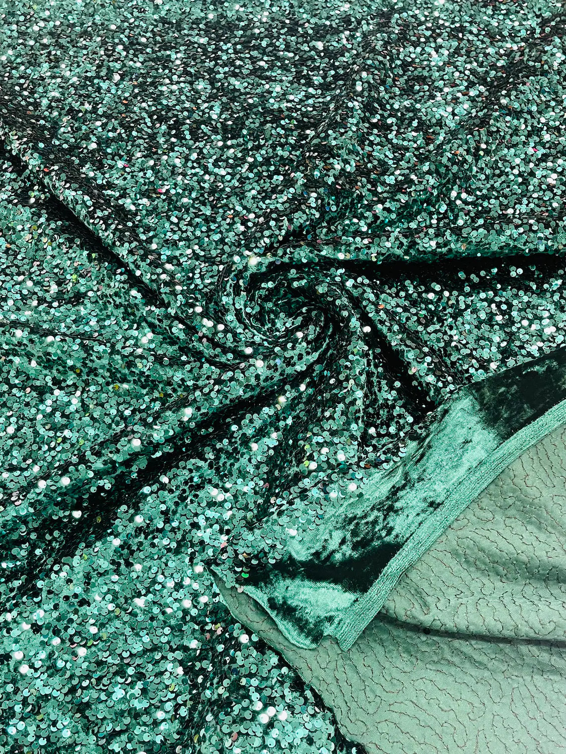 Stretch Velvet Sequins Fabric - Teal - Velvet Sequins 2 Way Stretch 58