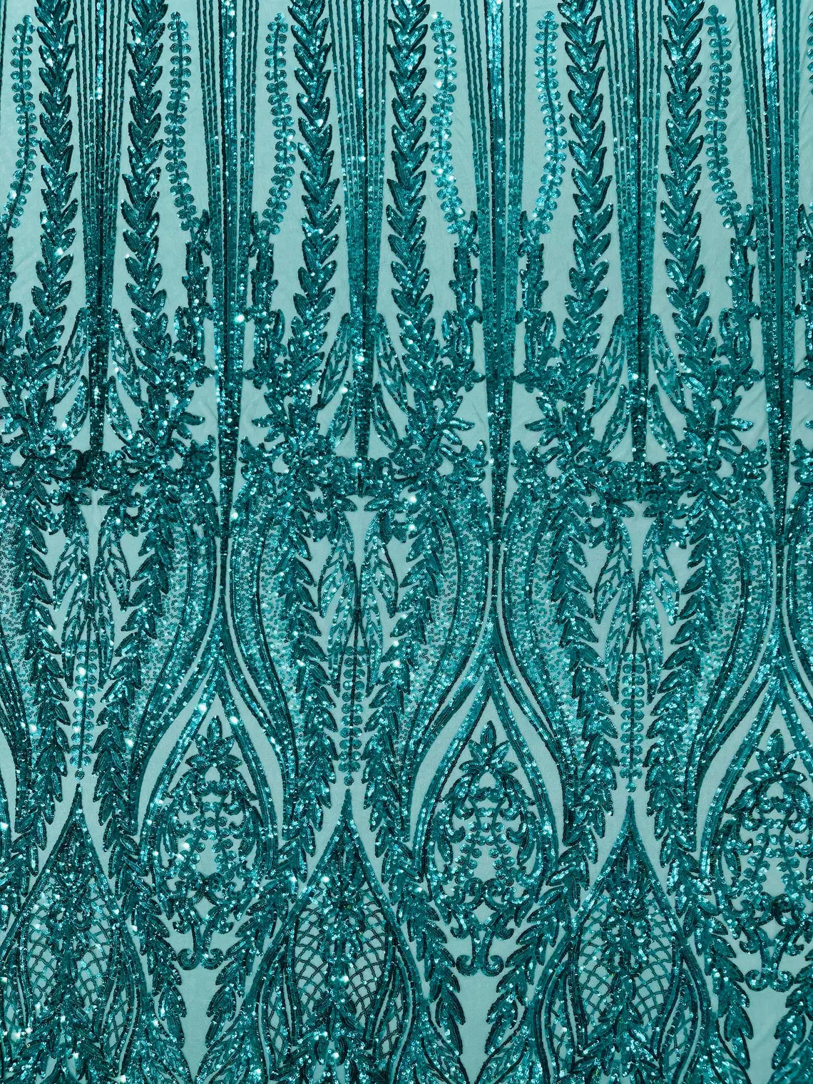 Mermaid Design Sequins Fabric - Teal Green - Sequins Fabric 4 Way Stre