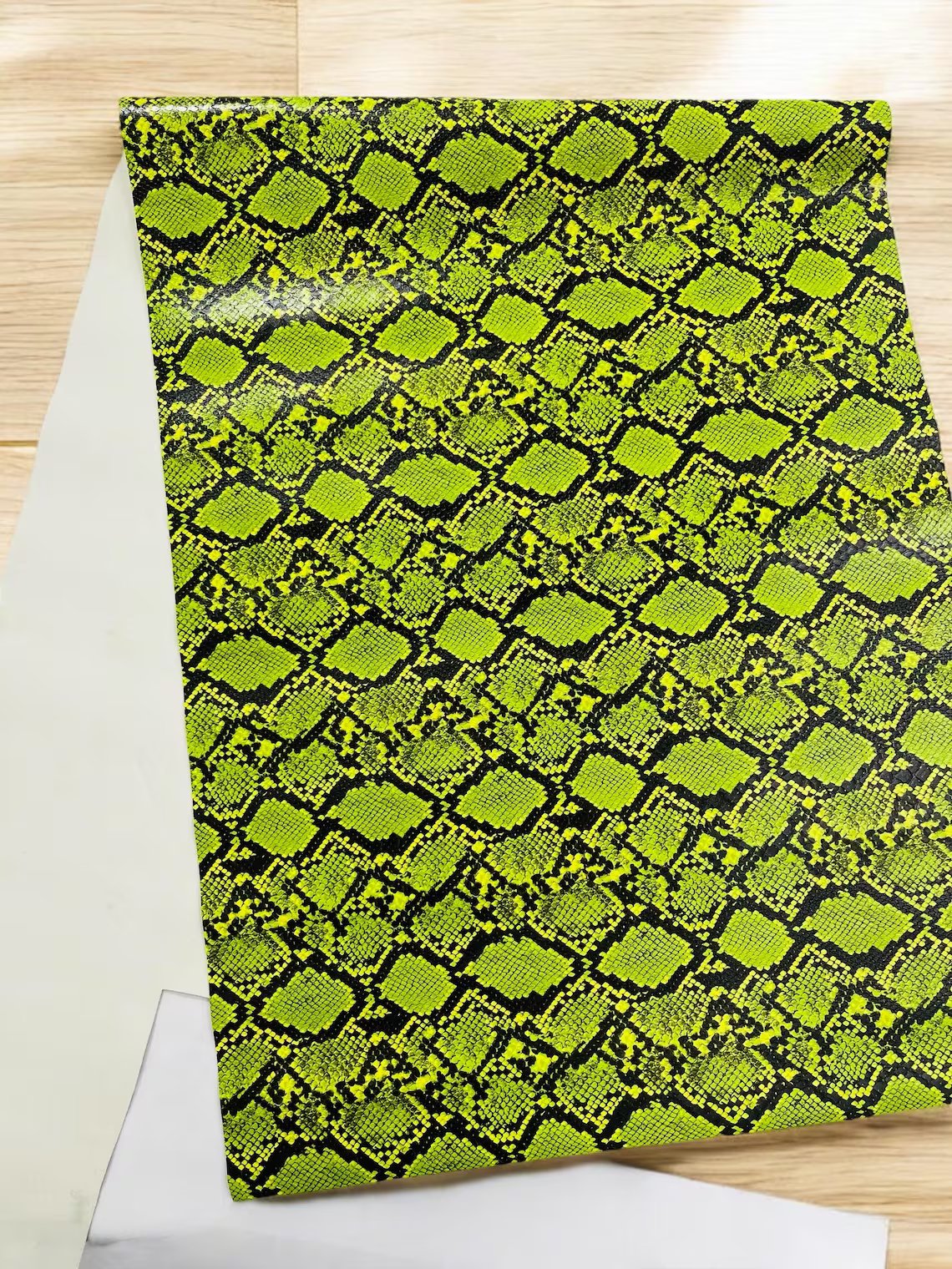 Snake Python Faux Leather Vinyl - Vernon Green - 3D Snake Print Design