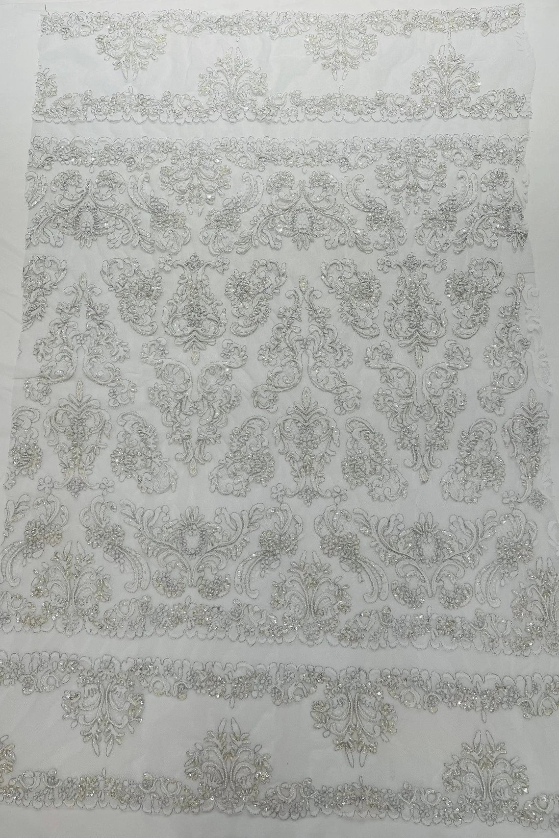 Beaded My Lady Damask Design - White / Silver - Beaded Fancy Damask Em