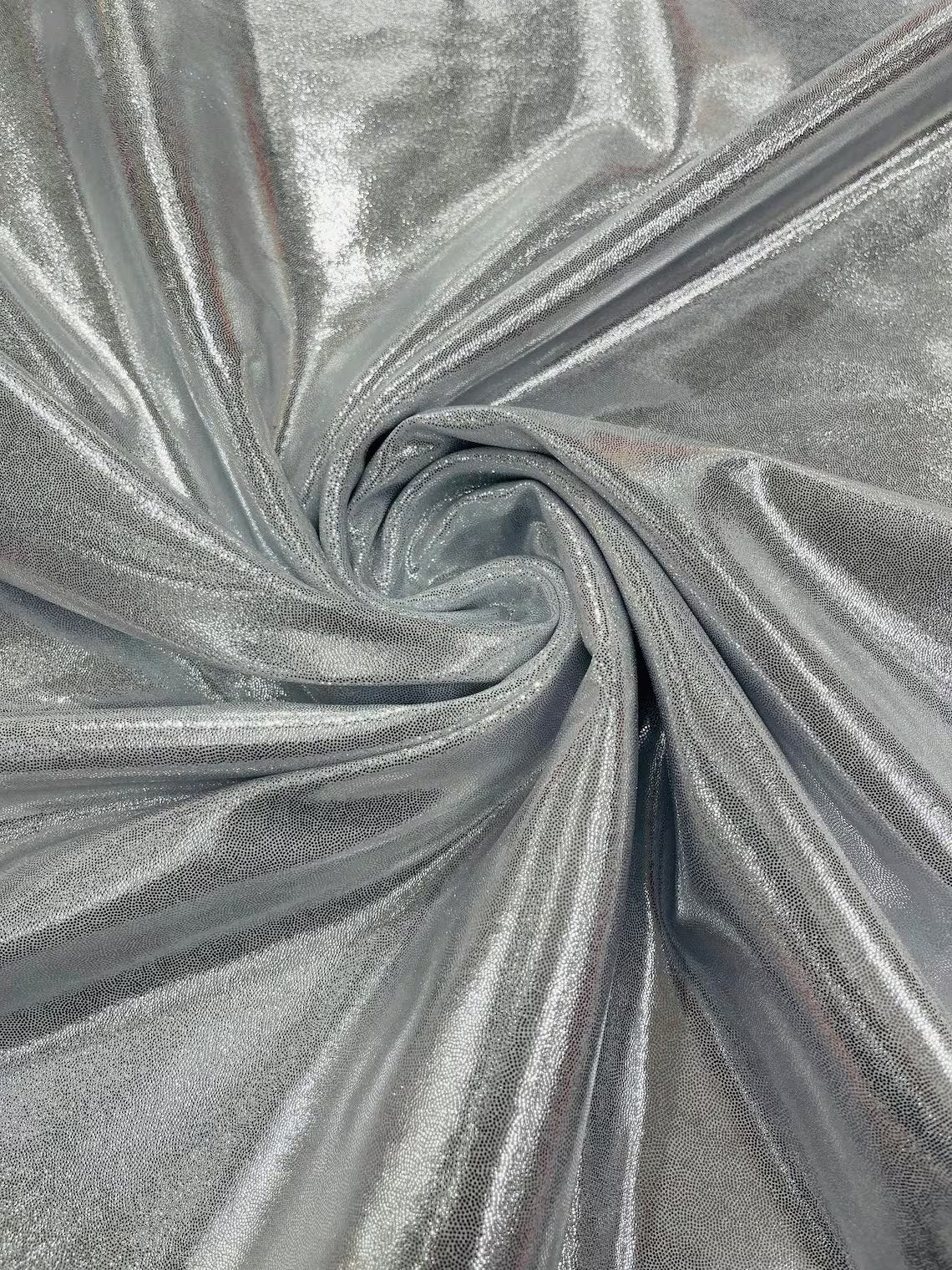 Foil Metallic Spandex Fabric - White / Silver - Shiny Metallic Foil Sp