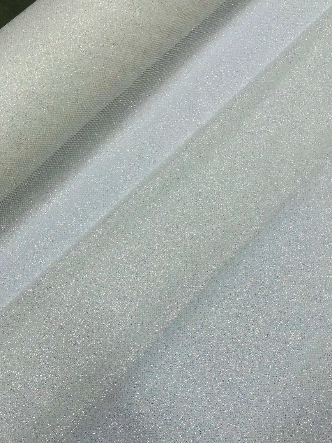 Shimmer Glitter Mesh Fabric - White - Shiny Glitter Dots Design on Lac