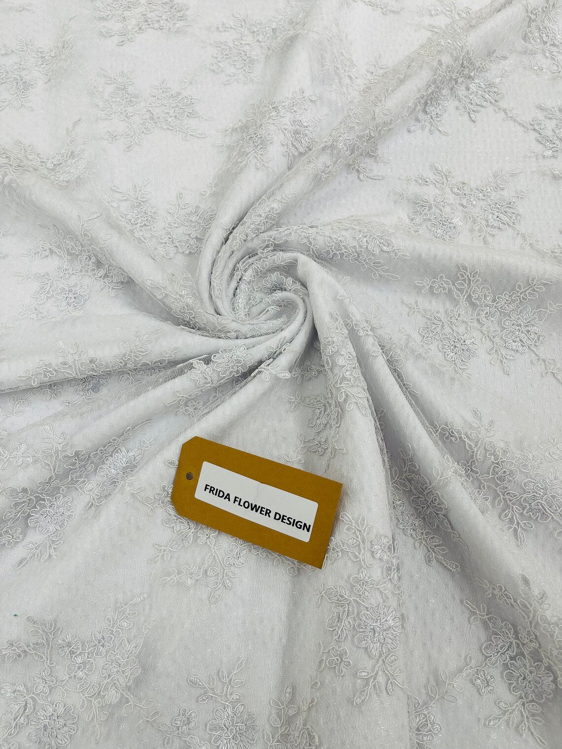 Embroidered Corded Lace Fabric - White - Cluster Fancy Flower Embroide