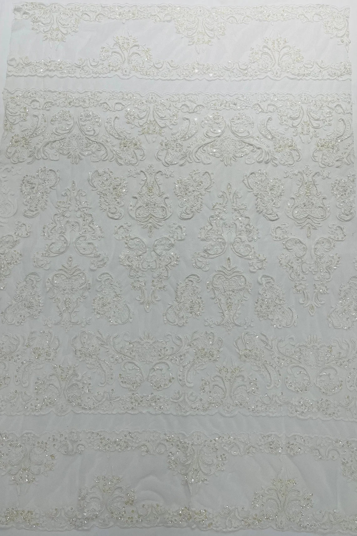Beaded My Lady Damask Design - White - Beaded Fancy Damask Embroidered