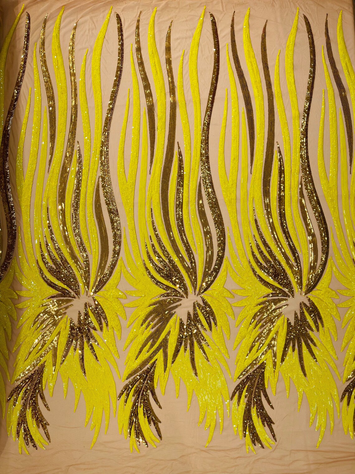 Phoenix Wing Sequins - Yellow / Gold - 4 Way Stretch Wings Pattern Des