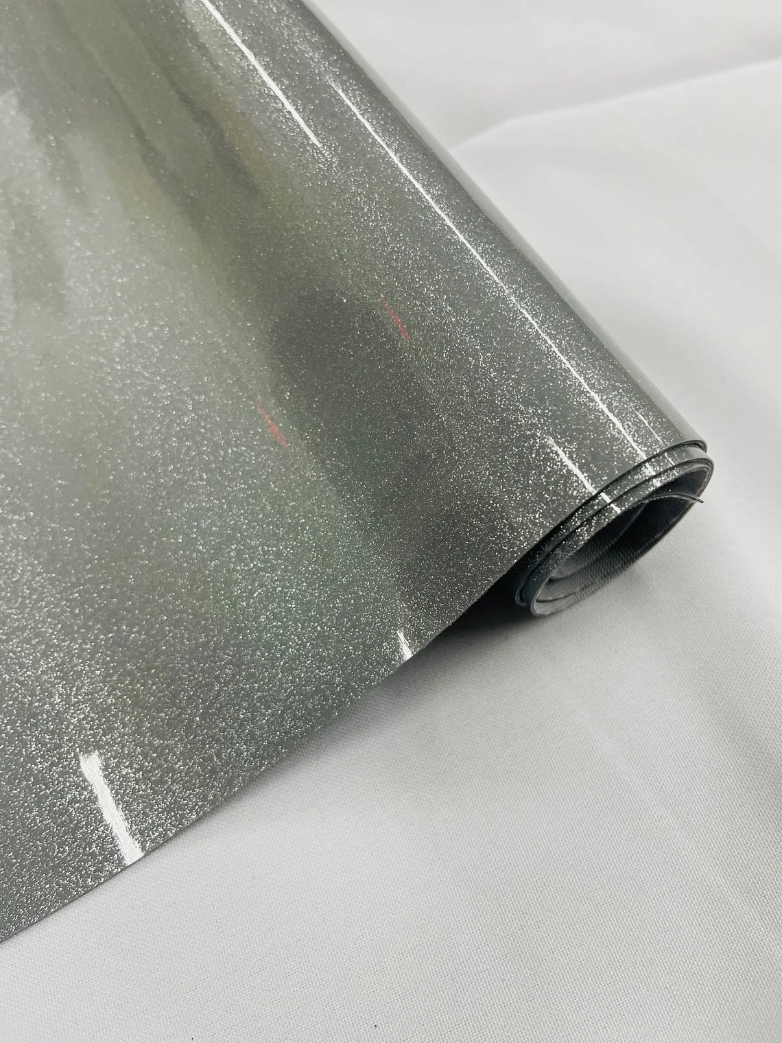 Vinyl Fabric - Dark Silver Shiny Sparkle Glitter Leather PVC - Upholst