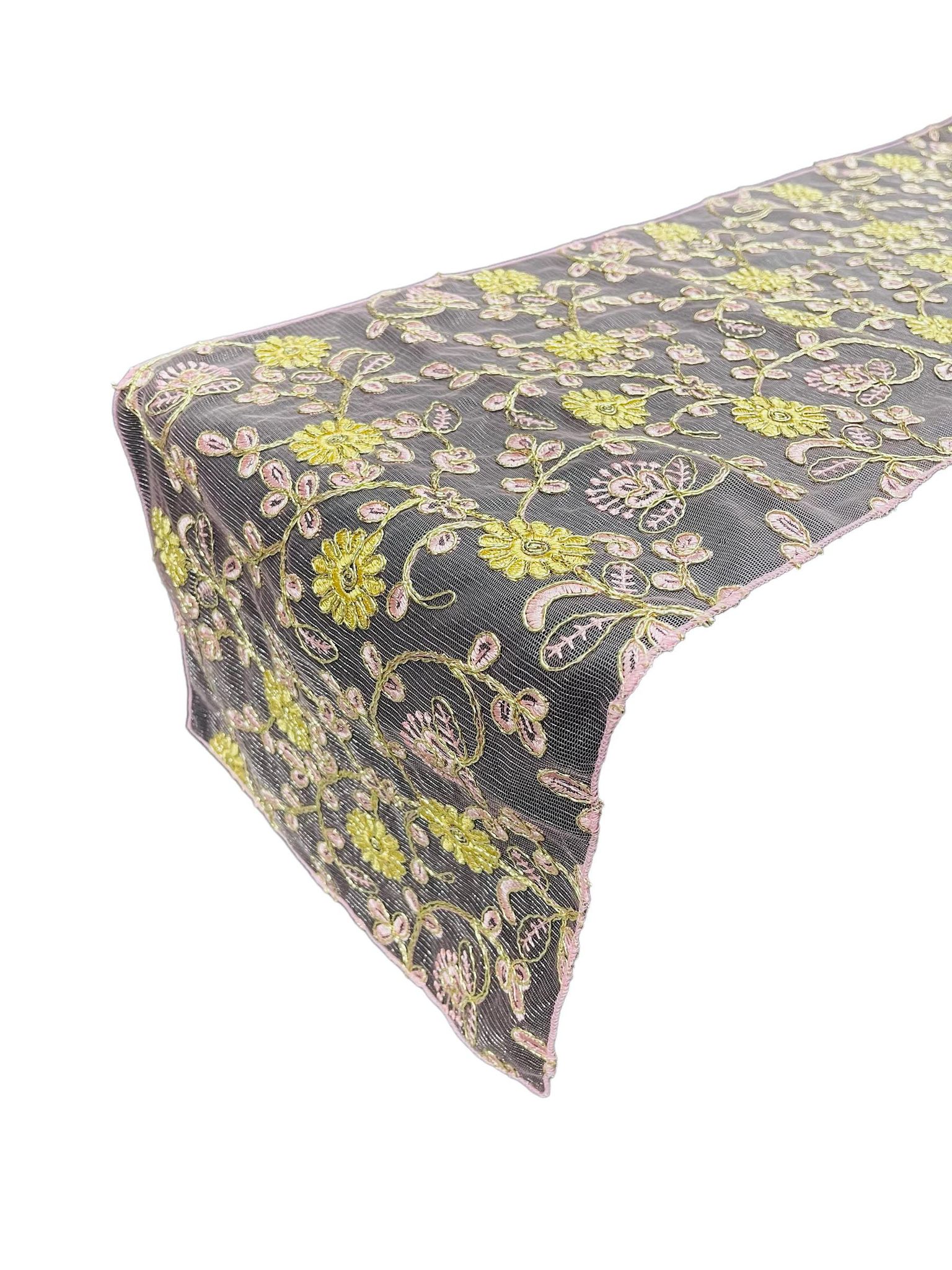 12" x 90" Metallic Flower Table Runner - Gold / Mauve - Fancy Runner f