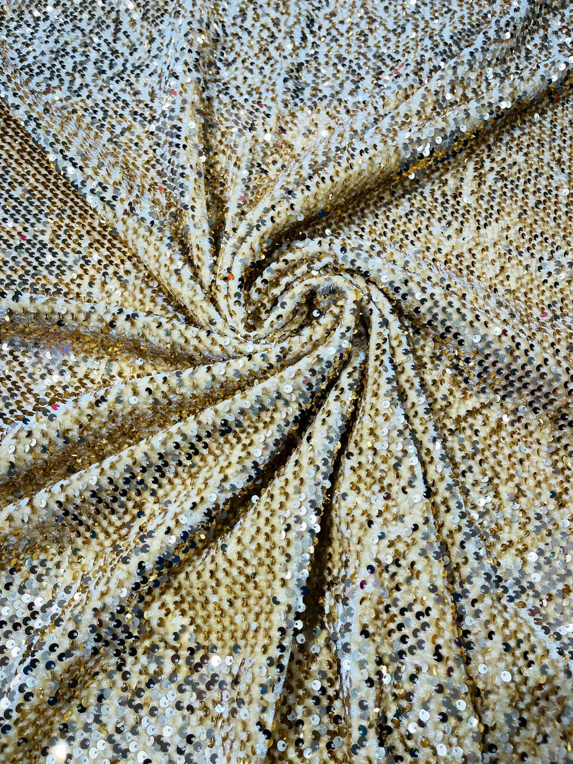 Stretch Velvet Sequins Fabric - Gold - Velvet Sequins 2 Way Stretch 58