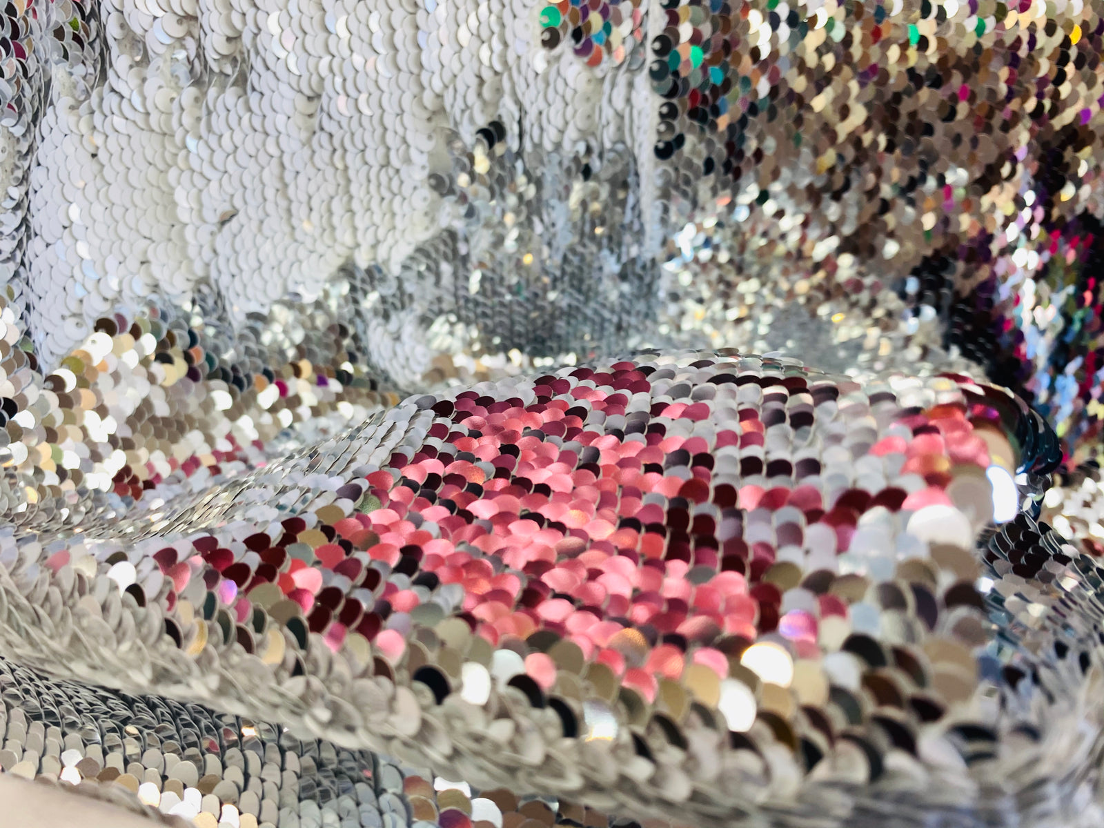 Reversible Sequins - White / Silver - Mermaid Sequins Stretch Fabric B