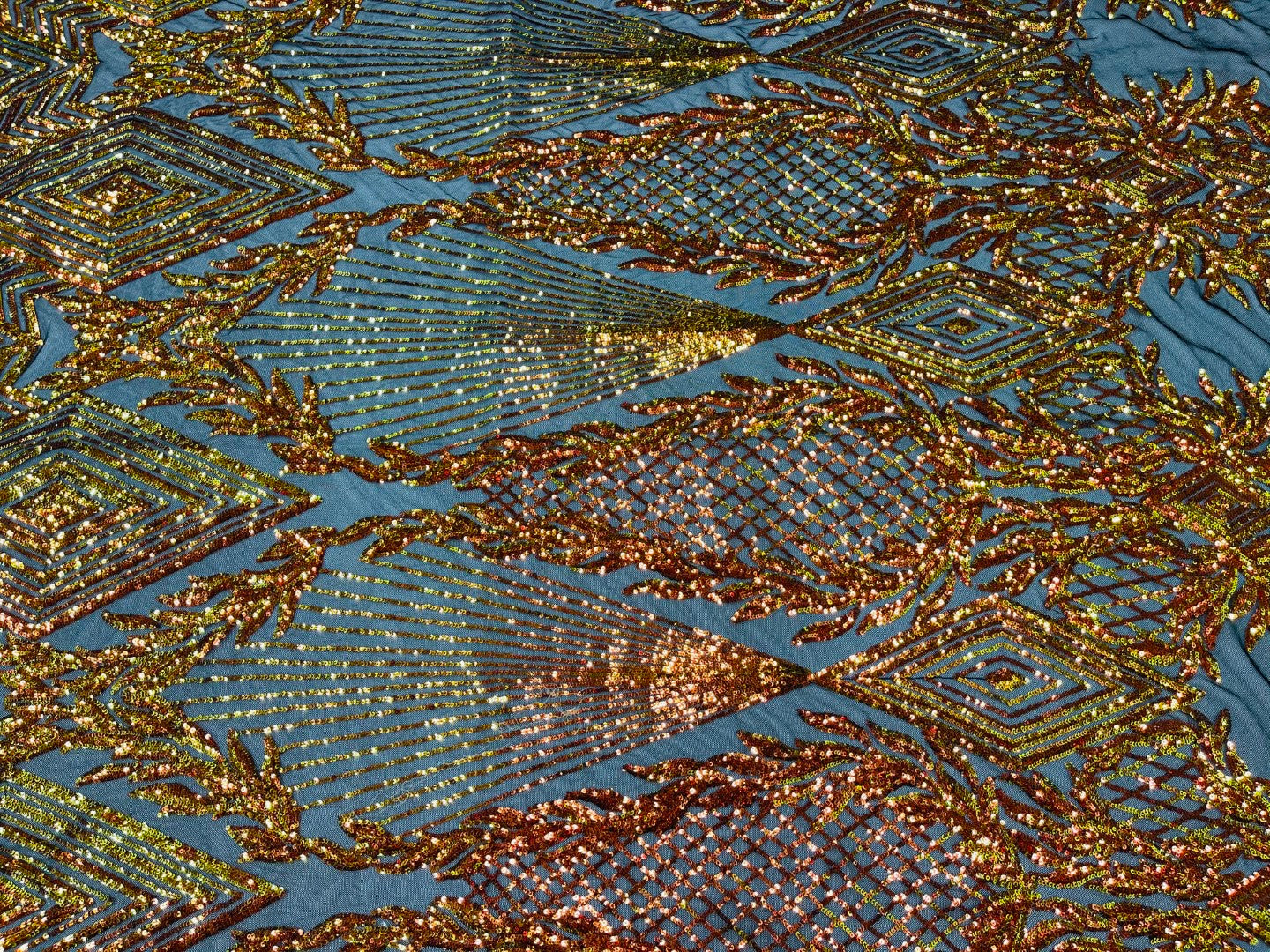 Triangle Sequin Fabric - Iridescent Orange/Yellow - Geometric Designs