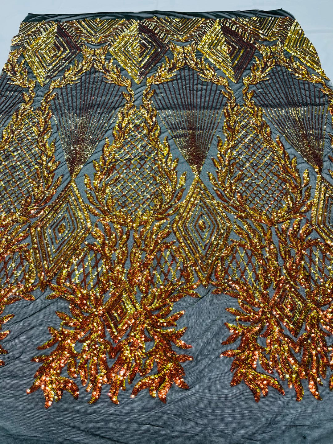 Triangle Sequin Fabric - Iridescent Orange/Yellow - Geometric Designs