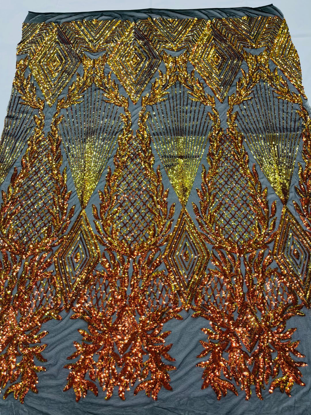 Triangle Sequin Fabric - Iridescent Orange/Yellow - Geometric Designs