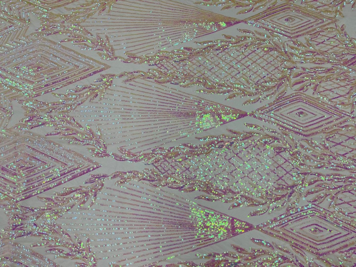 Triangle Sequin Fabric - Iridescent Clear Pink - Geometric Designs Spa