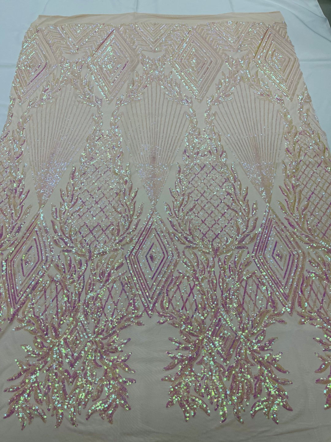 Triangle Sequin Fabric - Iridescent Clear Pink - Geometric Designs Spa