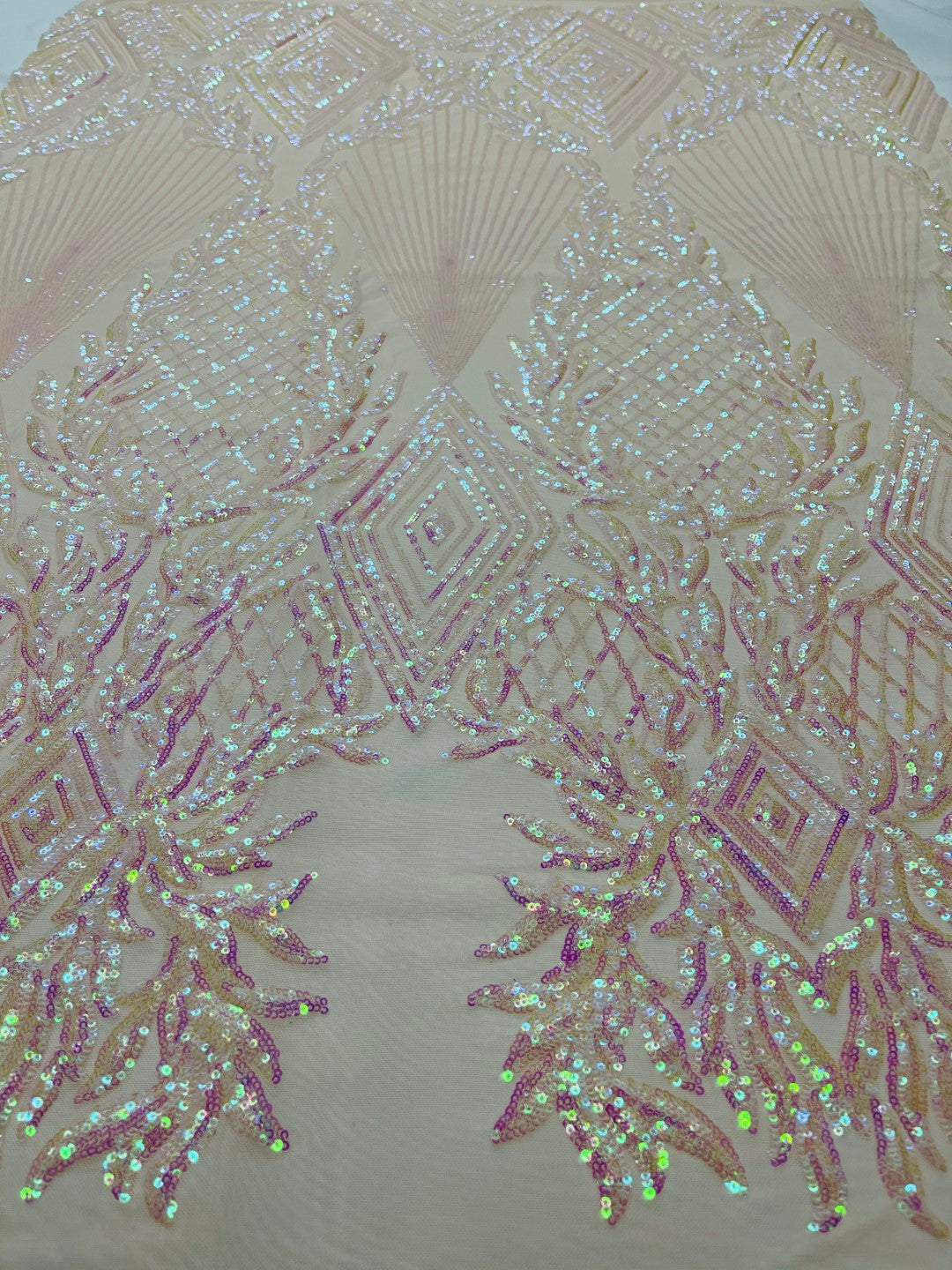 Triangle Sequin Fabric - Iridescent Clear Pink - Geometric Designs Spa