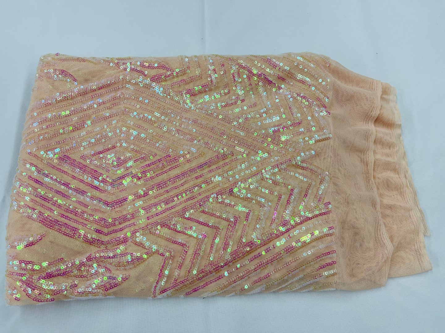 Triangle Sequin Fabric - Iridescent Clear Pink - Geometric Designs Spa