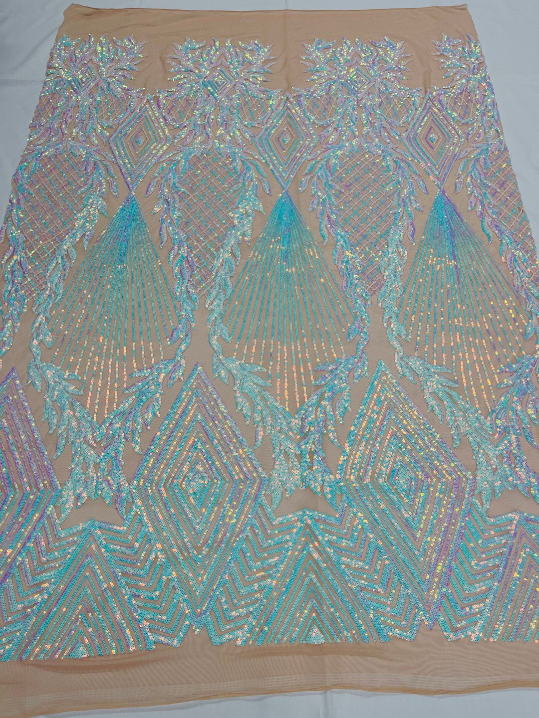 Triangle Sequin Fabric - Iridescent Unicorn Pink - Geometric Designs S