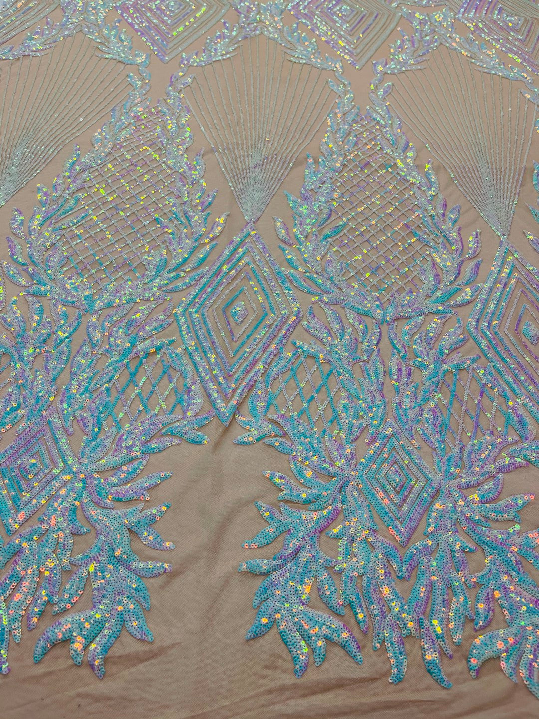 Triangle Sequin Fabric - Iridescent Unicorn Pink - Geometric Designs S