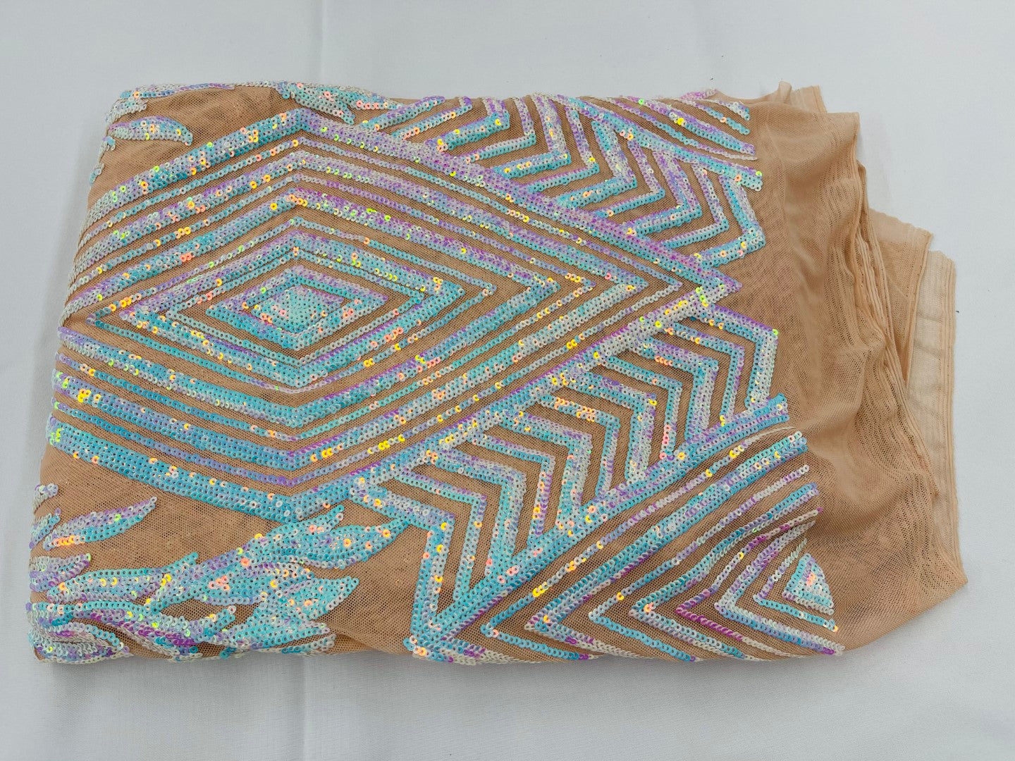 Triangle Sequin Fabric - Iridescent Unicorn Pink - Geometric Designs S